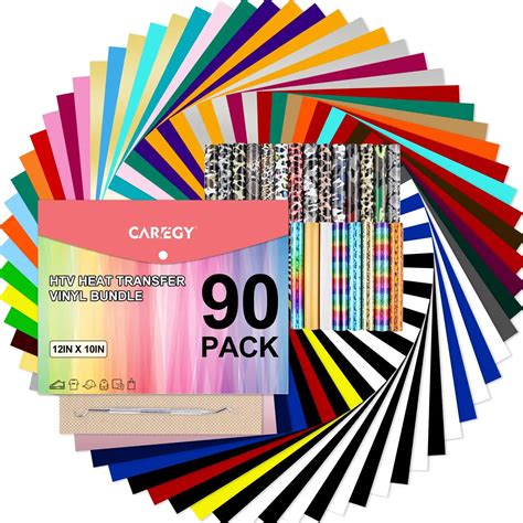 بسته نرم افزاری وینیل انتقال حرارت Htv Htv 90 بسته 12 X 10 آهن روی وینیل برای تی شرت ، 53 رنگ
