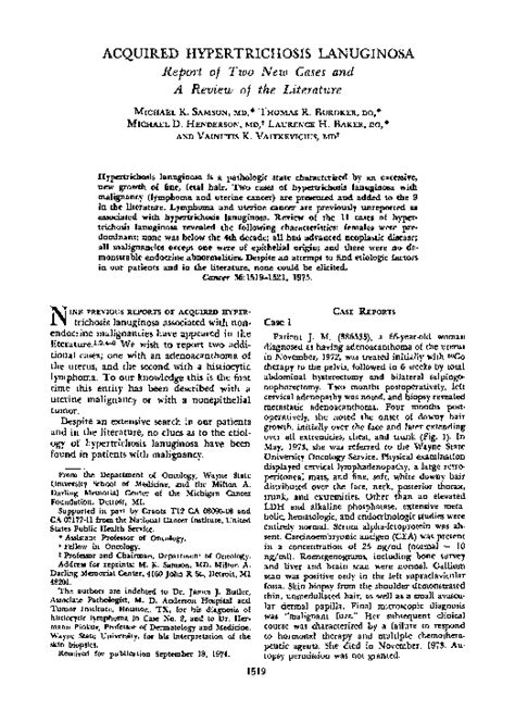 Pdf Acquired Hypertrichosis Lanuginosa Report Of Two New Cases And A Review Of The Literature