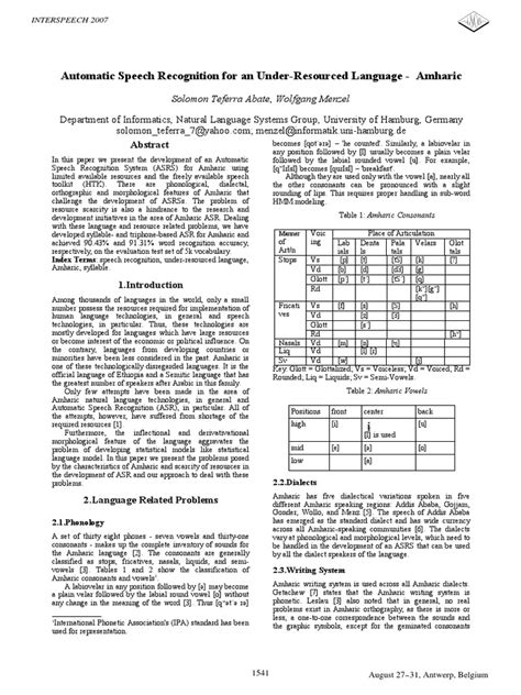 Automatic Speech Recognition For An Under Resourced Language Amharic