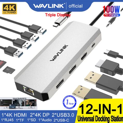 Wavlink 12 In 1 Triple Display Usb C Hub Universal 4k Hdmi Mst Usb C Docking Station With 4k