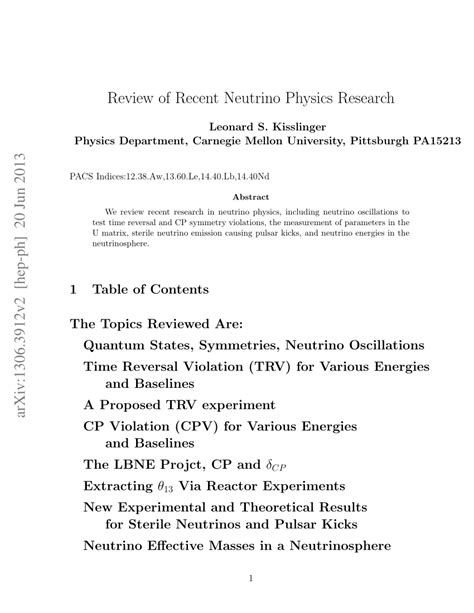 Pdf Review Of Recent Neutrino Physics Research
