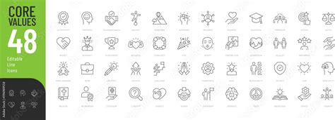 Core Values Line Editable Icons Set Vector Illustration In Modern Thin Line Style Of Beliefs