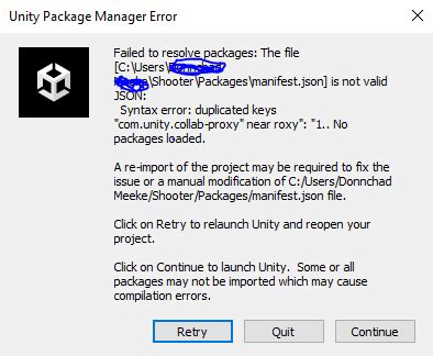 Failed To Resolve Packages The File Packages Manifest Json Is Not Valid Jason Unity Engine