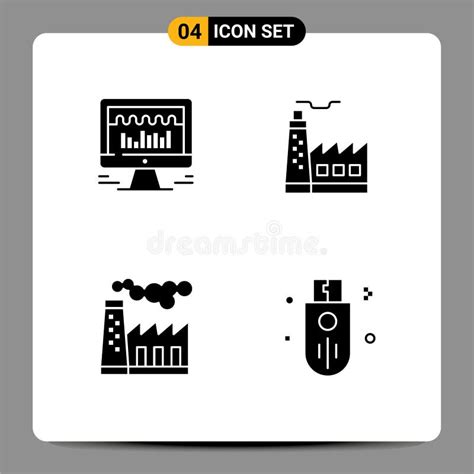 Solid Glyph Pack Of Universal Symbols Of Computer Pollution Graph Construction Smoke Stock