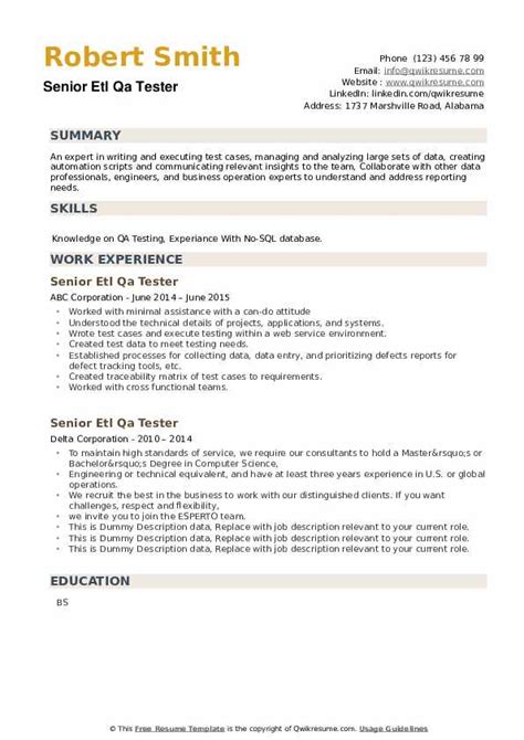 10 ETL QA Tester Resume Samples Templates For 2025