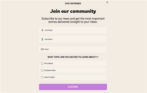 Newsletter Signup Popup Form Template Visme