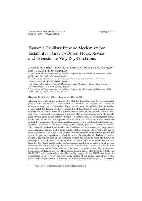 Pdf Models For Non Equilibrium Flow In Porous Media