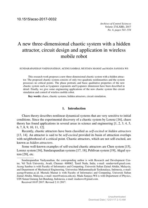 Pdf A New Three Dimensional Chaotic System With A Hidden Attractor Circuit Design And
