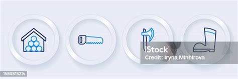 세트 라인 방수 고무 장화 나무 도끼 손톱 및 통나무 아이콘 벡터 강철에 대한 스톡 벡터 아트 및 기타 이미지 강철 건설 산업 계절 Istock