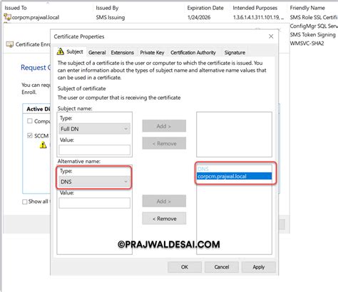 create and enroll web server certificate for iis site systems