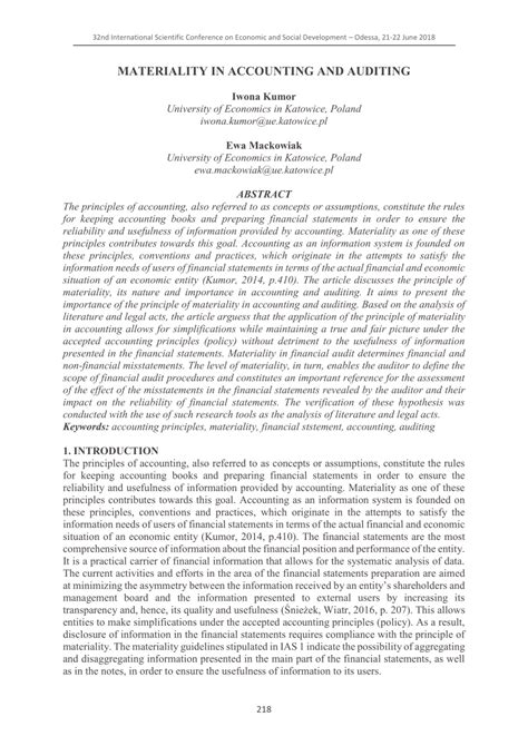 Pdf Materiality In Accounting And Auditing