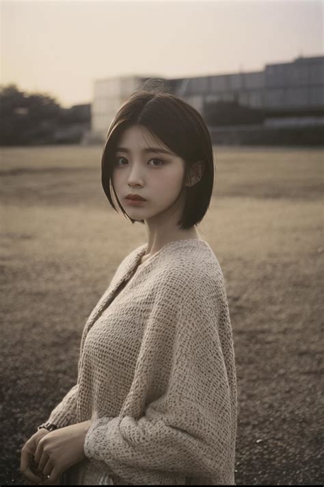 一個女人站在一個有毛衣的田野中的特寫 Seaart Ai