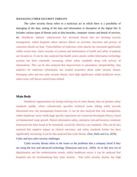 Managing Cyber Security Threats And Non Cyber Security Threats Desklib