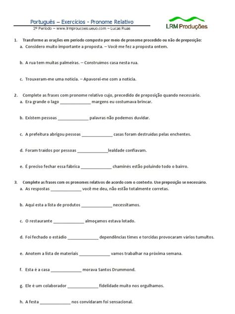 ATIVIDADES SOBRE PRONOMES RELATIVOS