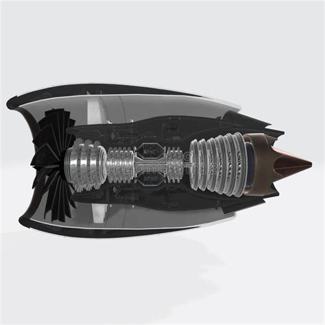 3d Rendering Of A Cross Section Of A Jet Engine Isolated On White