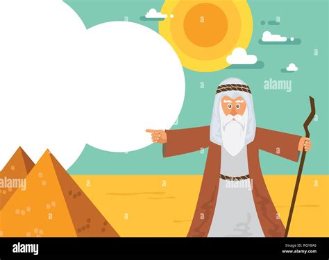 Moses From Passover Story And Egypt Pyramid Landscape Vector Illustration Stock Vector Image