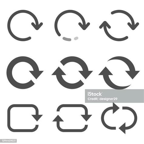 원 화살표 아이콘 세트를 새로 고치고 다시로드하십시오 되감기 기호에 대한 스톡 벡터 아트 및 기타 이미지 되감기 기호 누름 버튼 교통 신호 표지판 Istock