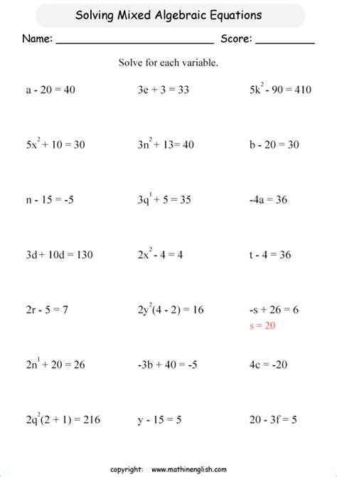 Grade 6 Math Variables