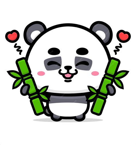 Premium Vector Cute Cartoon Panda Holding Bamboo Cartoon Illustration