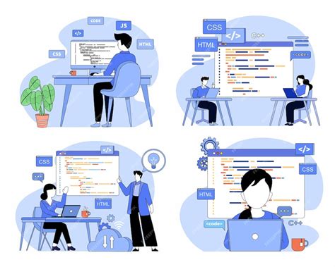 Premium Vector Various Activities Of Graphic And Web Design And Development Programmer