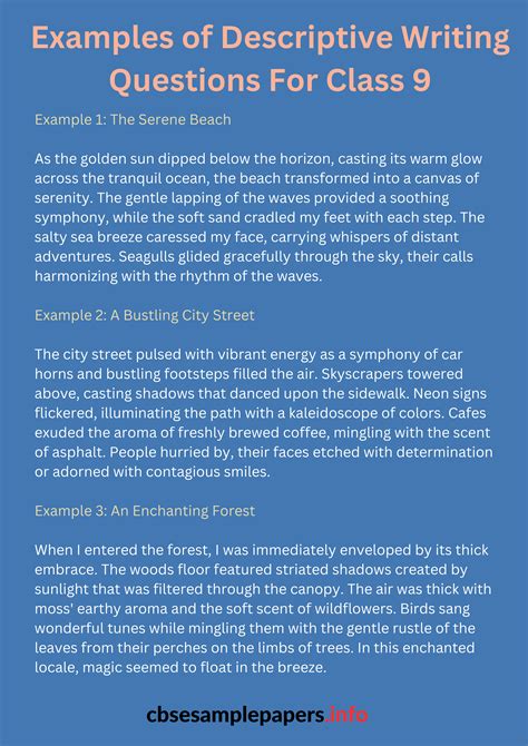 Descriptive Writing Questions For Class 9 Format Examples Topics