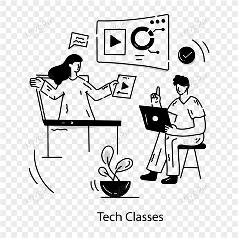 Hand Drawn Illustration Of Tech Classes Tech Person Graph Png Free