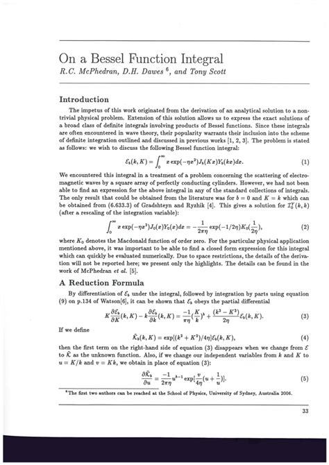 Pdf On A Bessel Function Integral