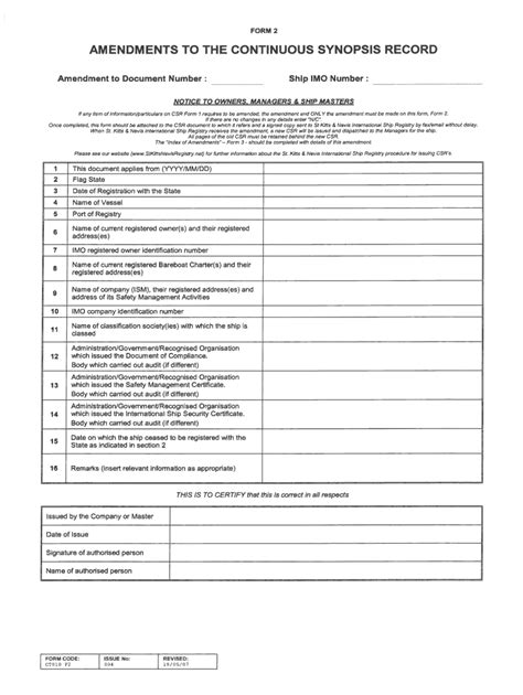 Continuous Synopsis Record Fill Online Printable Fillable Blank
