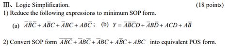 Solved 1 Reduce The Following Expressions To Minimum Sop