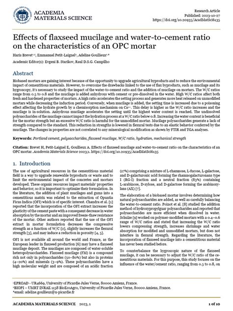 Effects Of Flaxseed Mucilage And Water T Pdf Concrete Cement