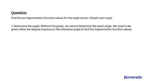 Solved Find The Six Trigonometric Function Values For The Angle Shown Graph Cant Copy