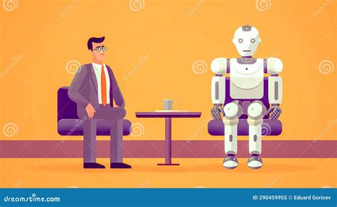 Job Interview With A Robot And A Person Robotization Of Industry
