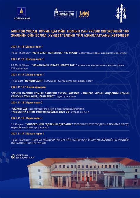 МОНГОЛ УЛСАД ОРЧИН ЦАГИЙН НОМЫН САН ҮҮСЭЖ ХӨГЖСӨНИЙ 100 ЖИЛИЙН ОЙН ЁСЛОЛ ХҮНДЭТГЭЛИЙН ҮЙЛ