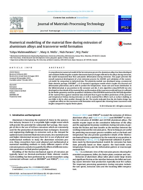 Pdf Numerical Modelling Of The Material Flow During Extrusion Of