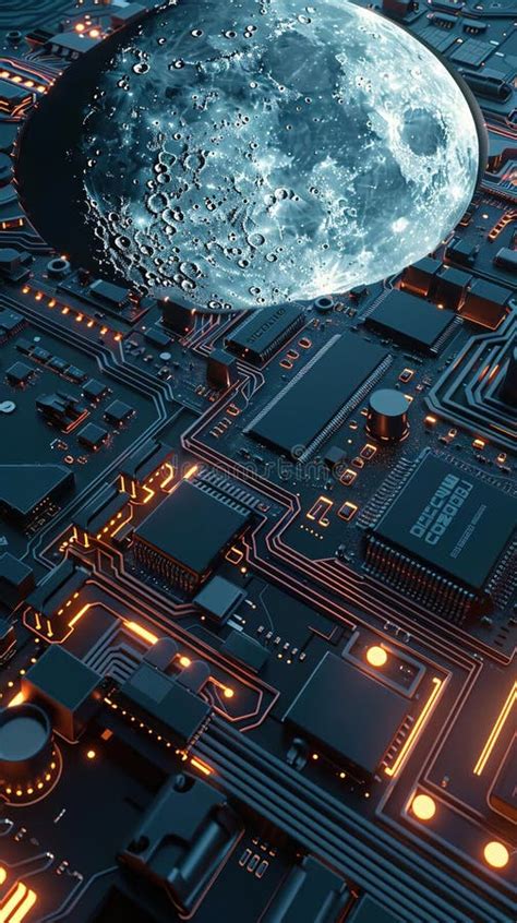 Graphic Of 3d Model Of Futuristic Technology Data Graph On An Electronic Mainboard On The Lunar