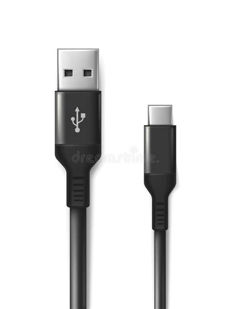 3d Realistic Vector Icon Black Usb Cabel Isolated On White Background Stock Vector