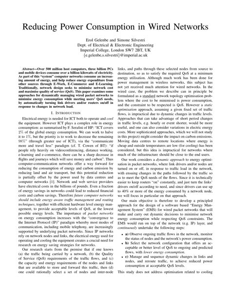 Pdf Reducing Power Consumption In Wired Networks