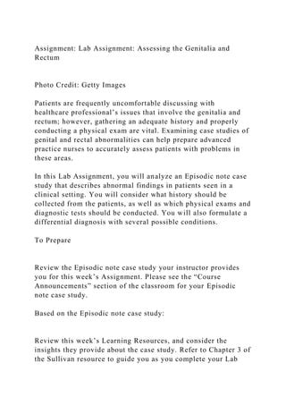 Assignment Lab Assignment Assessing The Genitalia And Rectum Docx