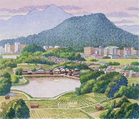 風景イラスト 水彩大和路 畝傍山 風景 イラスト 風景 水彩