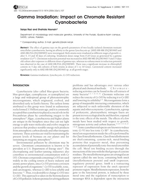 Pdf Gamma Irradiation Impact On Chromate Resistant Cyanobacteria