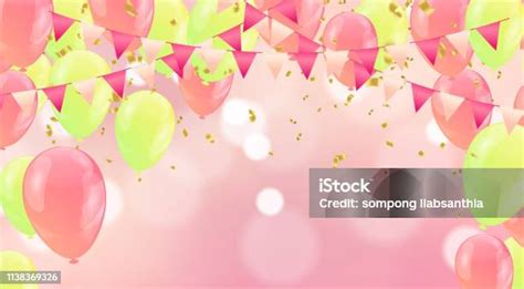 생일 축 하 벡터 일러스트입니다 색종이와 리본 골드 오렌지 풍선 색종이 생일 축 하에 대 한 디자인 서식 파일입니다 예술 공휴일에 대한 스톡 벡터 아트 및 기타 이미지