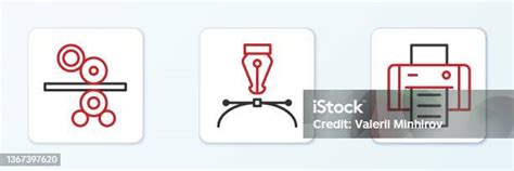 세트 라인 프린터 인쇄기의 종이 롤 및 만년필 펜촉 아이콘 벡터 Cmyk에 대한 스톡 벡터 아트 및 기타 이미지 Cmyk 교육 굴리기 Istock