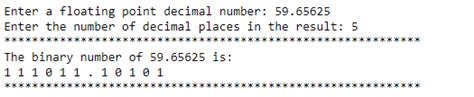 python program to convert floating point decimal to binary