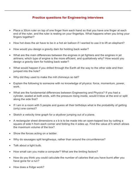 Engineering Interview Practice Questions Pdf Acid Chemical Reactions