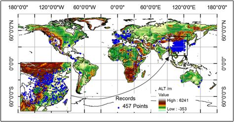 Global Spatial Distribution Of Occurrence Records 457 Points Of