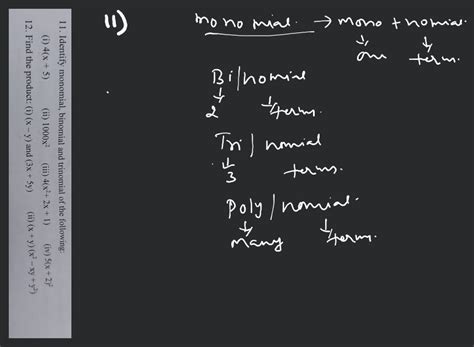 11 Identify Monomial Binomial And Trinomial Of The Following I 4 X 5