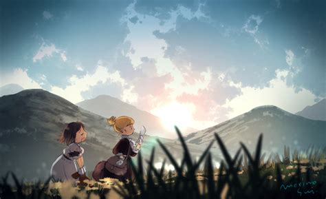 Safebooru 2girls Artist Name Bag Black Hair Blonde Hair Blurry Blurry