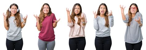 격리 된 배경 미친 미친 소리 고 적극적인 식와 팔 제기 함에 아름 다운 젊은 여자 콜라주 좌절 개념입니다 갈색 머리에 대한 스톡 사진 및 기타 이미지 Istock