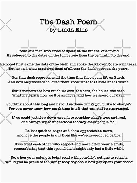 The Dash Poetry Print Poem By Linda Ellis Sticker For Sale By