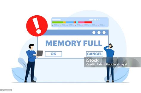 메모리 공간 가득 참 알림 개념입니다 휴대폰이나 컴퓨터의 메모리나 저장 공간을 청소합니다 폴더가 꽉 찼습니다 현대 평면 만화 스타일입니다 흰색 배경에 벡터 그림입니다